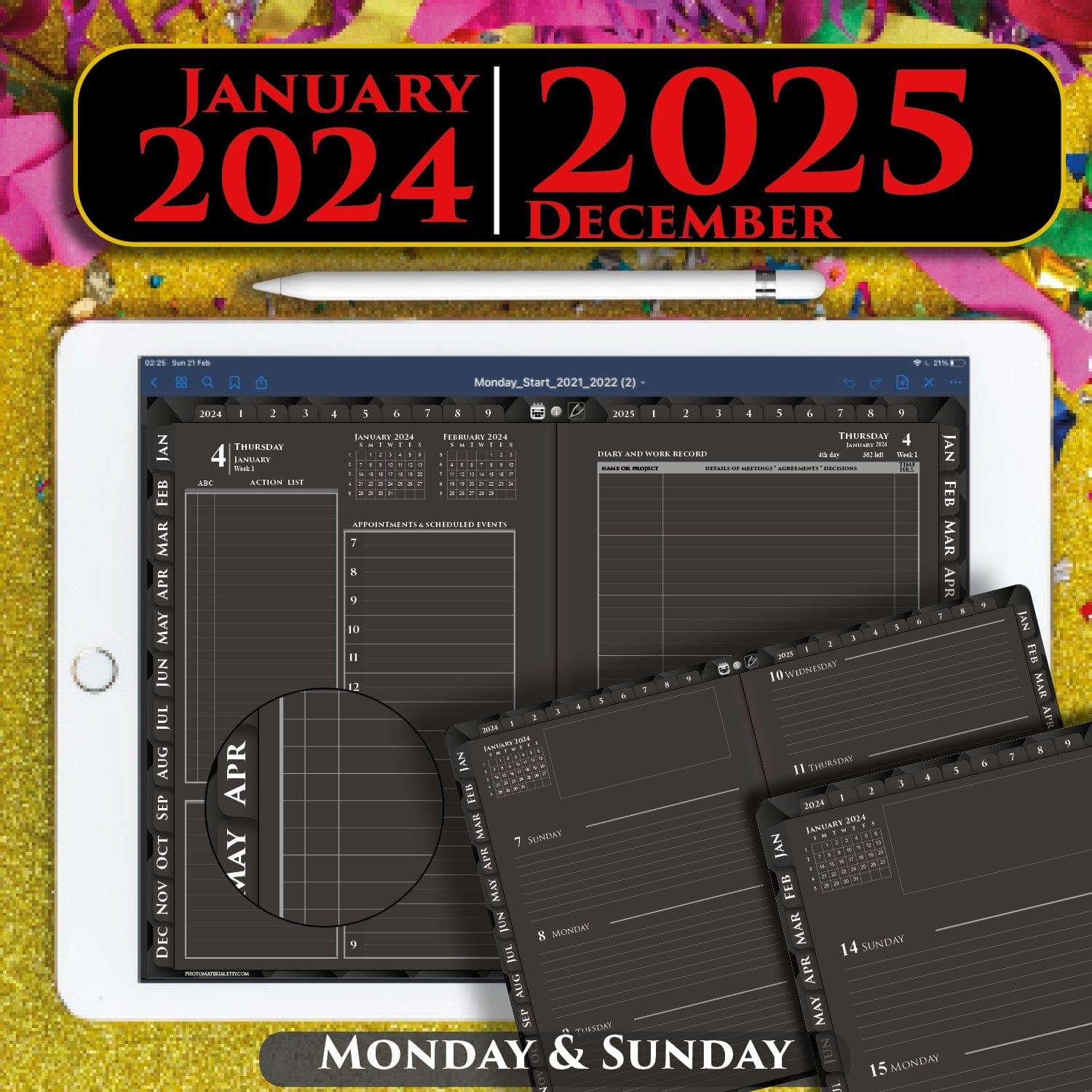 Black Digital Planner for GoodNotes, Noteshelf and Notability 2024 202 ...