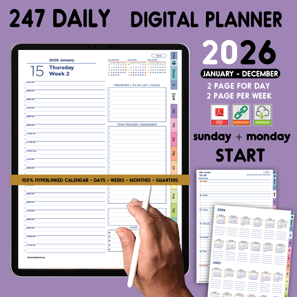 📖 Hyperlinked 2026 Digital Vertical Daily Planner | PDF Download — iPad ...