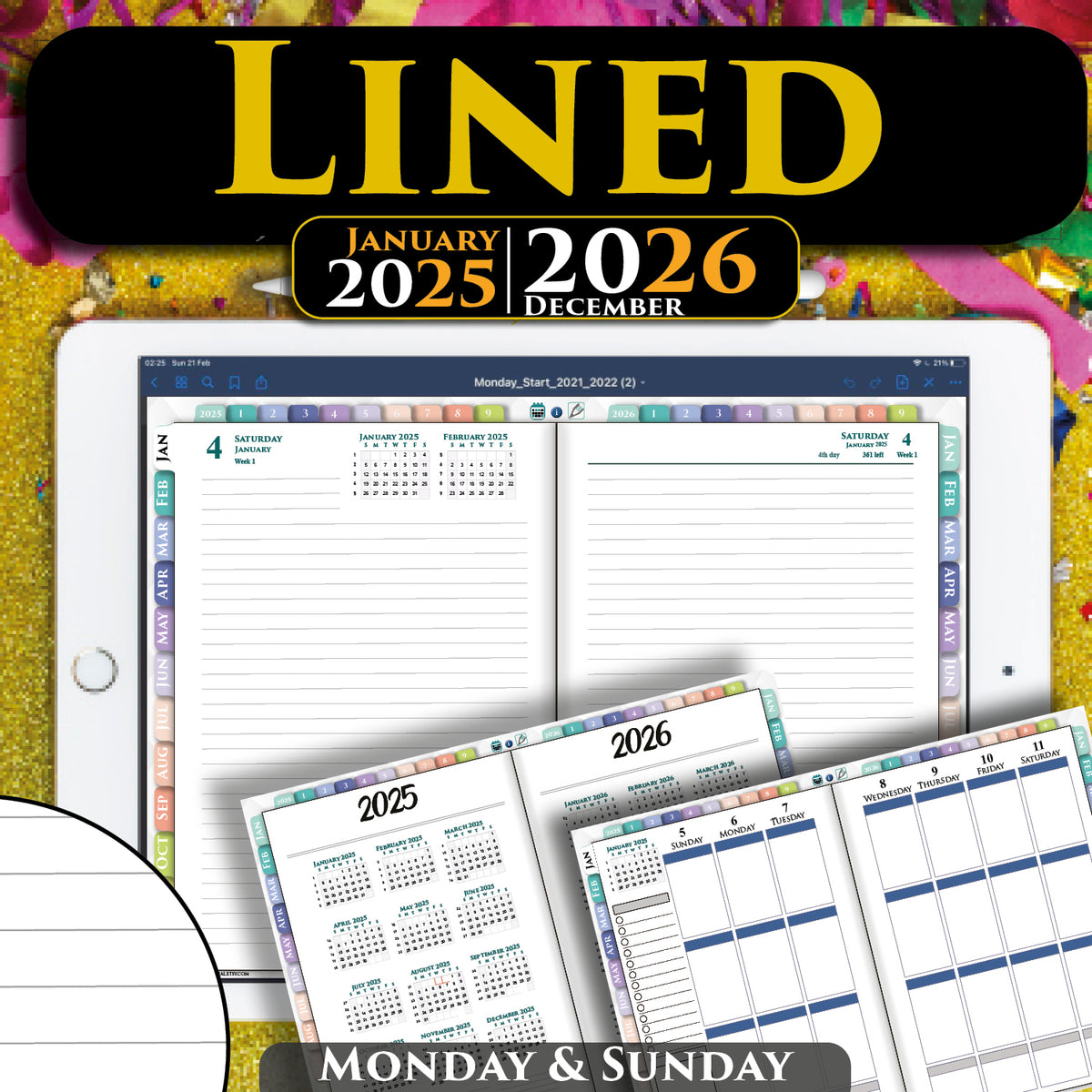 Digital Franklin Lined Daily Planner for 2025 2026 — iPad Planner