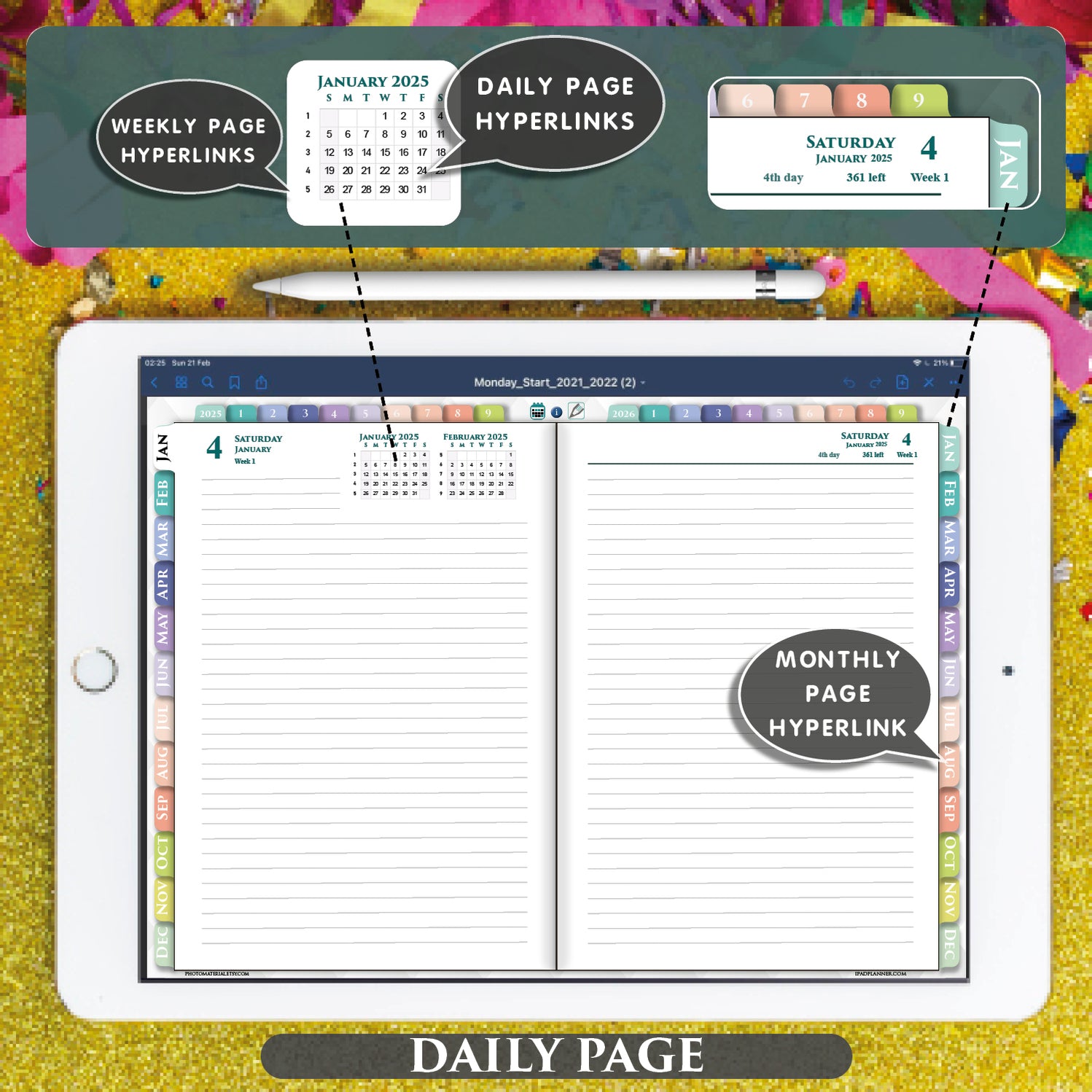 Digital Franklin Lined Daily Planner for 2025 2026 — iPad Planner