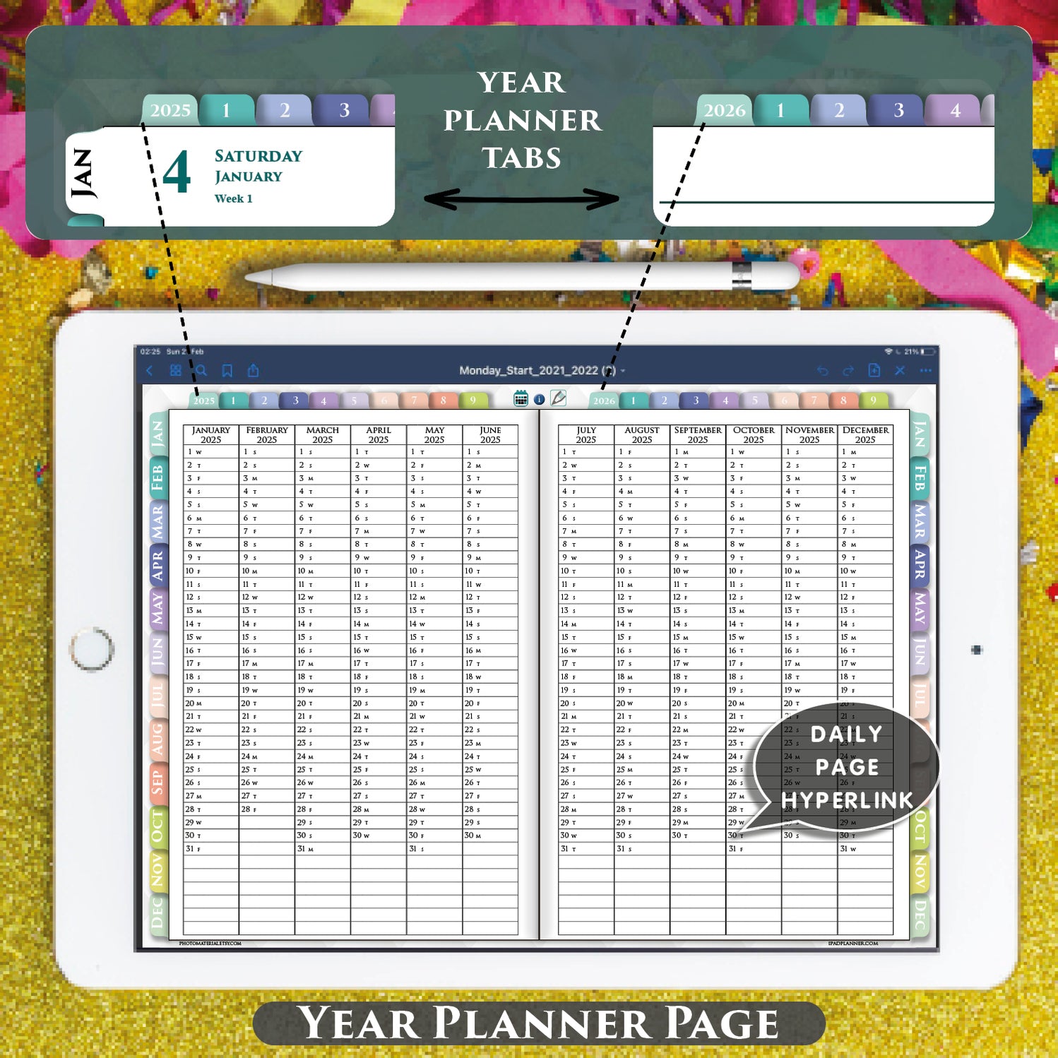 Digital Franklin Lined Daily Planner for 2025 2026 — iPad Planner