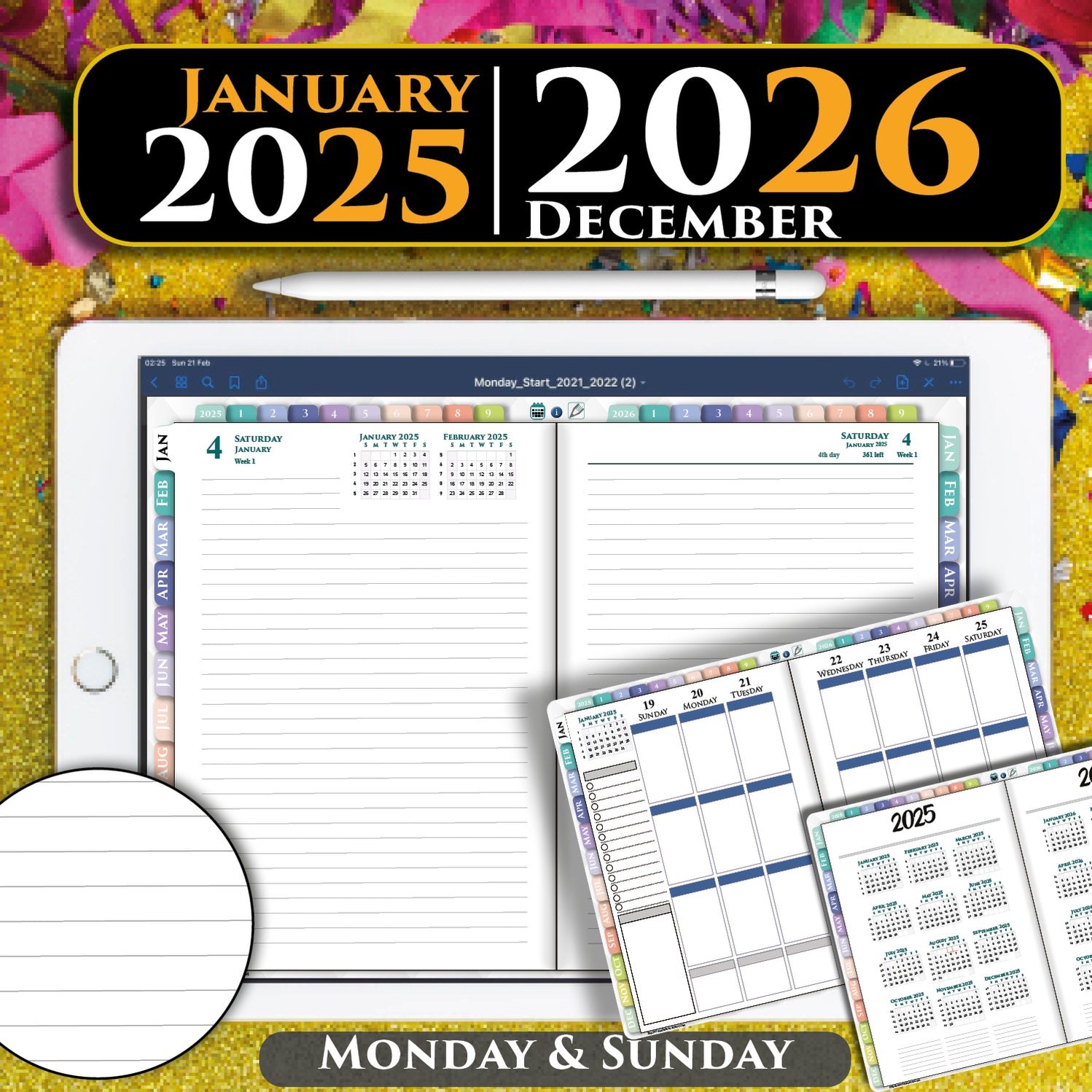 Digital Franklin Lined Daily Planner for 2025 2026 — iPad Planner