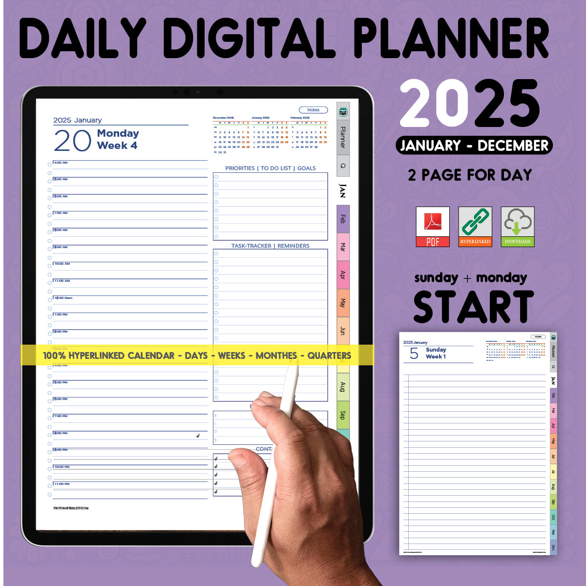 📅 24-7 Hour Digital Planner | iPad & GoodNotes | Hyperlinked PDF — iPad ...