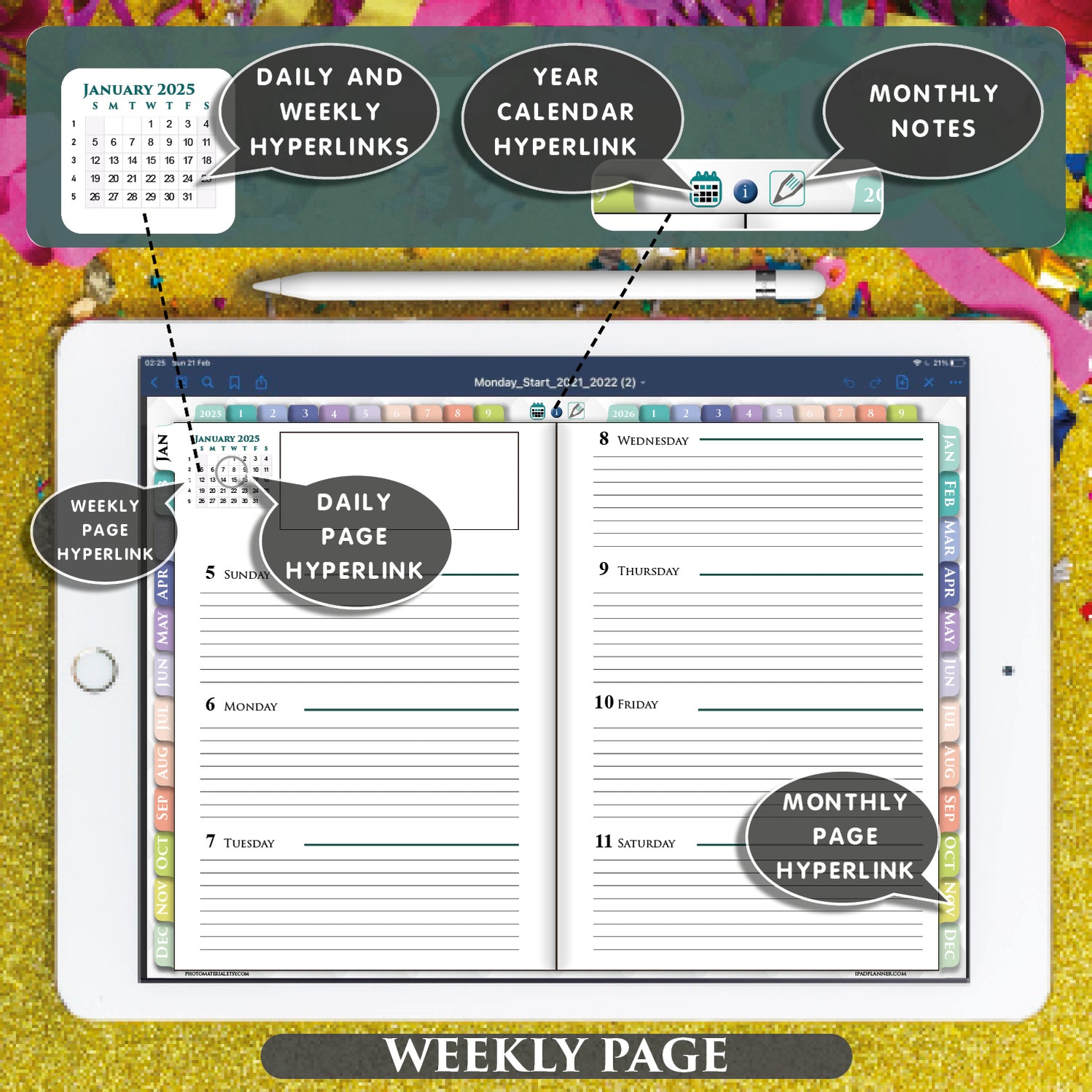 Rainbow 2025 2026 Franklin Digital Planner — iPad Planner