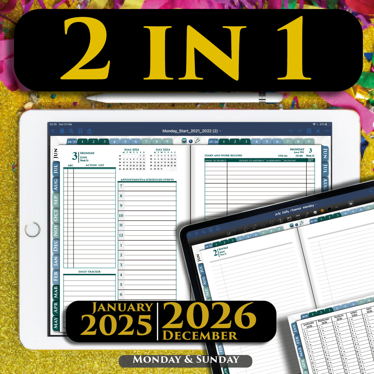 All In One Digital Daily Planner 2025 2026: iPad Day Notes GoodNotes O ...