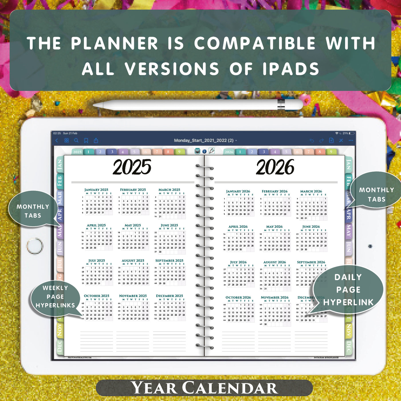2025 2026 Digital Passion planner | PDF Weekly paperless template ...