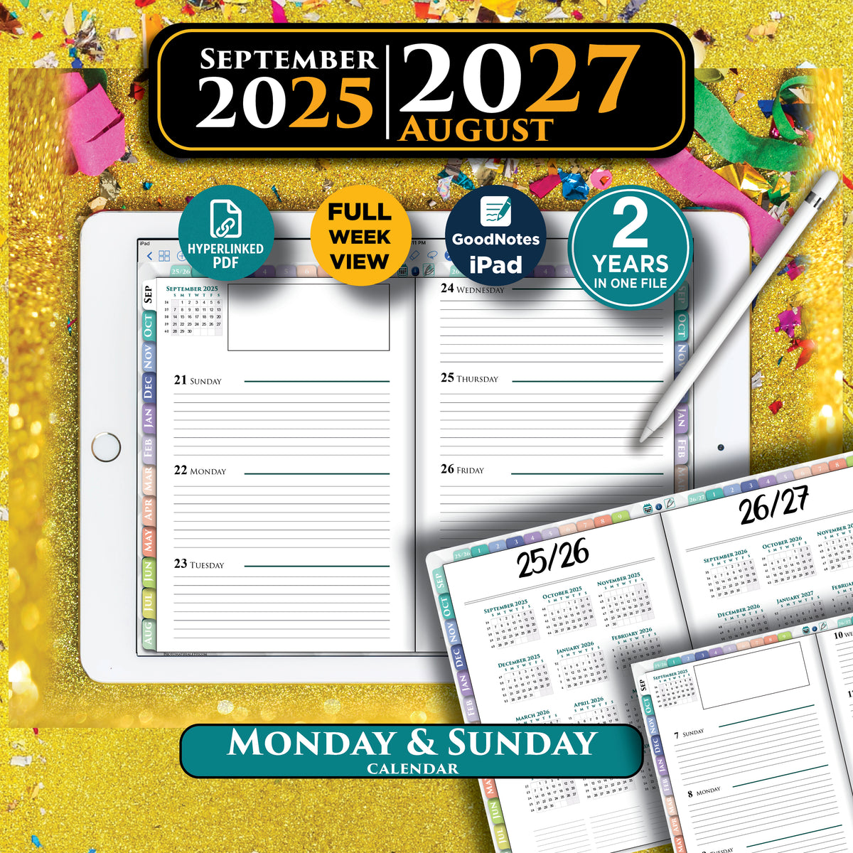 2025 2026 2027 Digital Weekly Planner for weekly and yearly planning ...