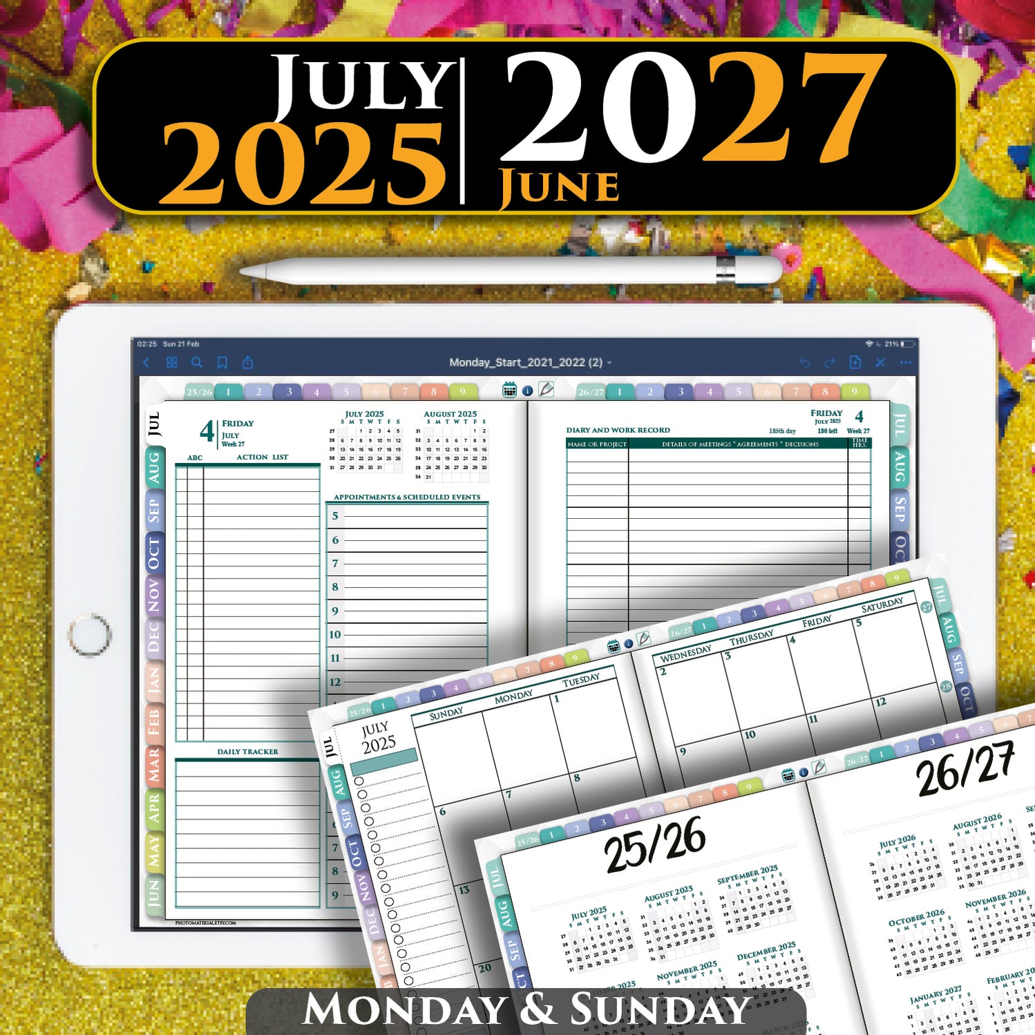 Rainbow 2025 2026 2027 Franklin Digital Planner — iPad Planner
