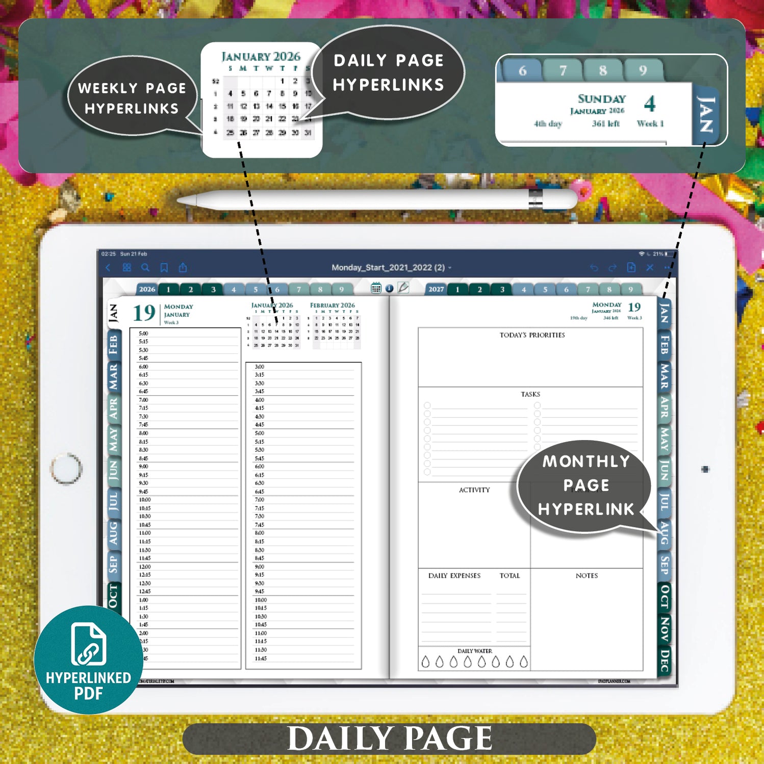 PDF Daily Digital Business Planner 2026 2027 for iPad | 15 minute time ...