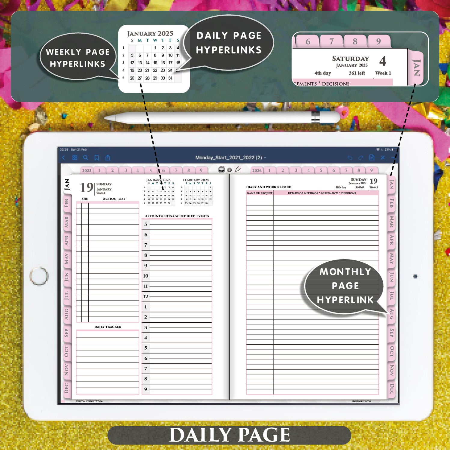 Digital Pink Daily Planner for GoodNotes and Notability 2025 2026 ...