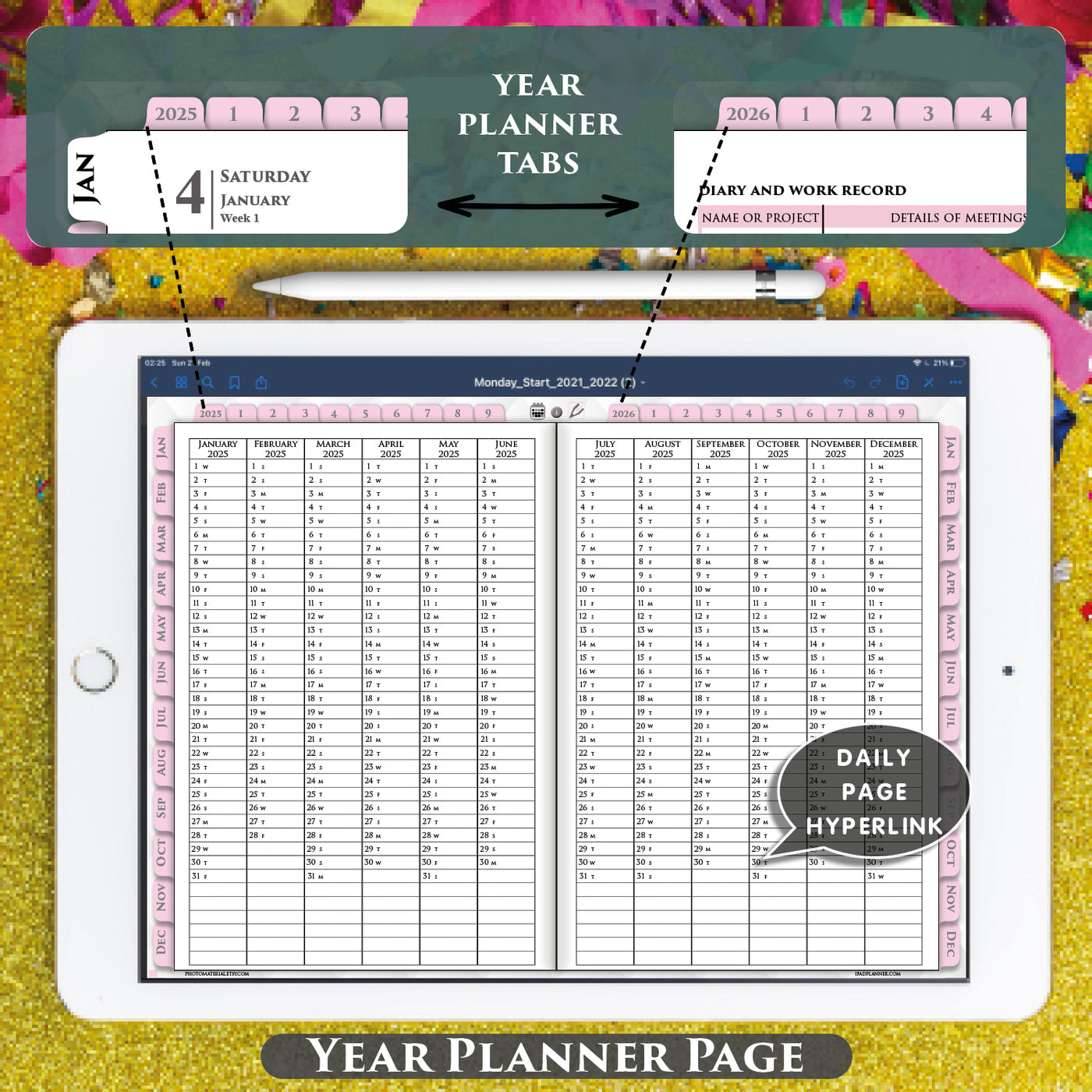 Digital Pink Daily Planner for GoodNotes and Notability 2025 2026 ...