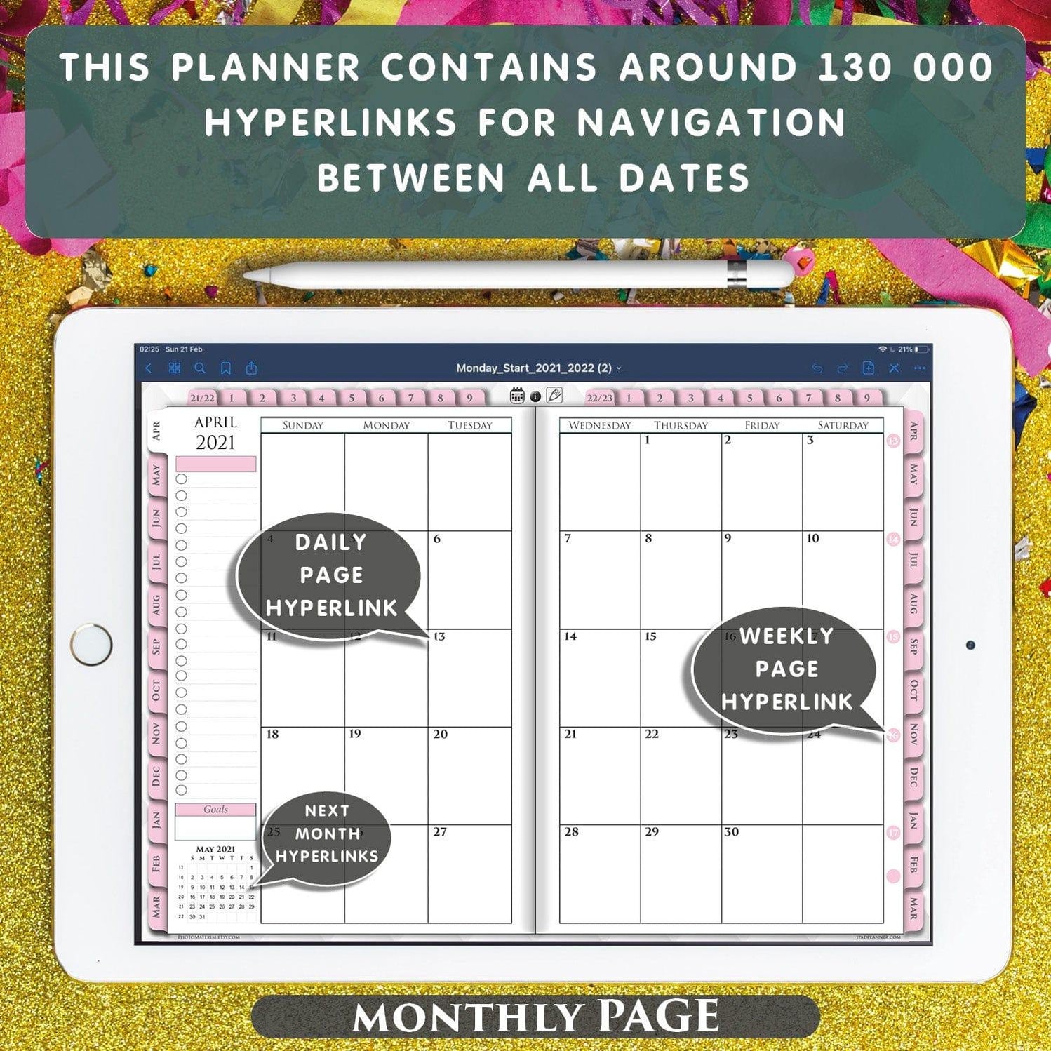 Digital Pink Daily Planner for GoodNotes and Notability — iPad Planner